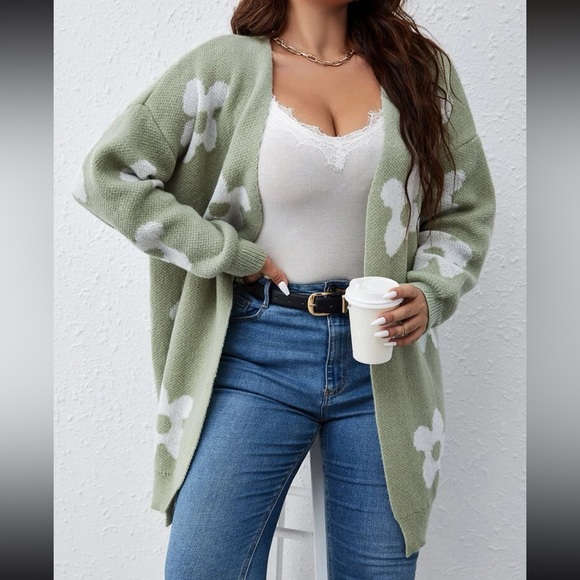 SHEIN | Sweaters | Shein Curve Xl Drop Shoulder Sage Green Open Long ...